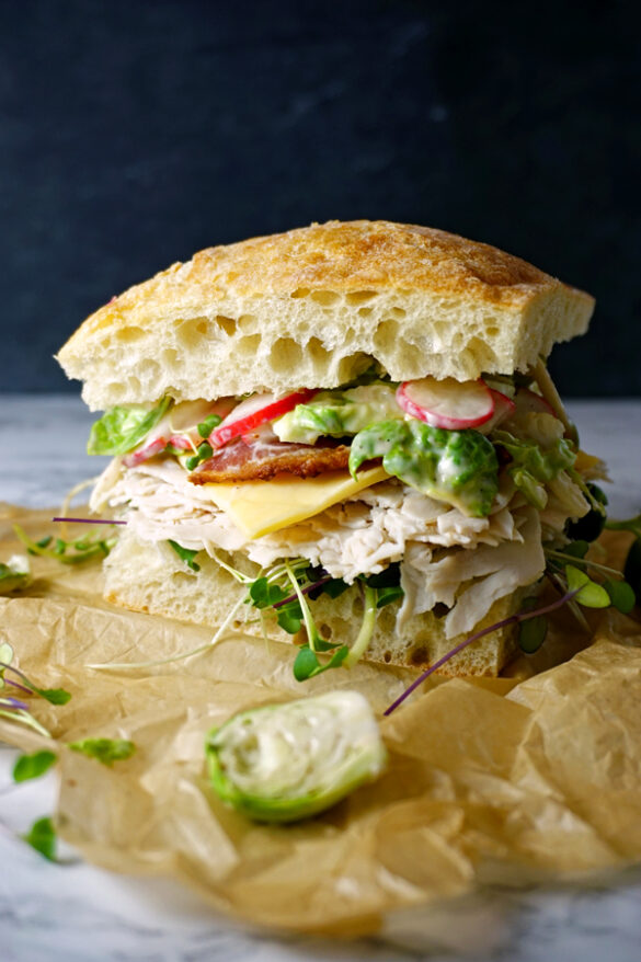 Turkey Bacon Club Sandwiches with Brussel Sprout Slaw - Frydae