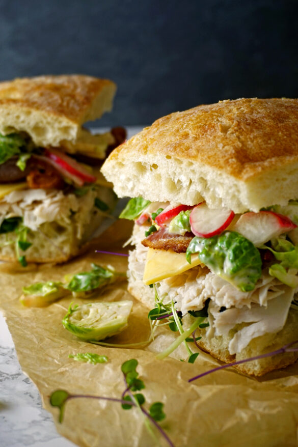 Turkey Bacon Club Sandwiches with Brussel Sprout Slaw - Frydae